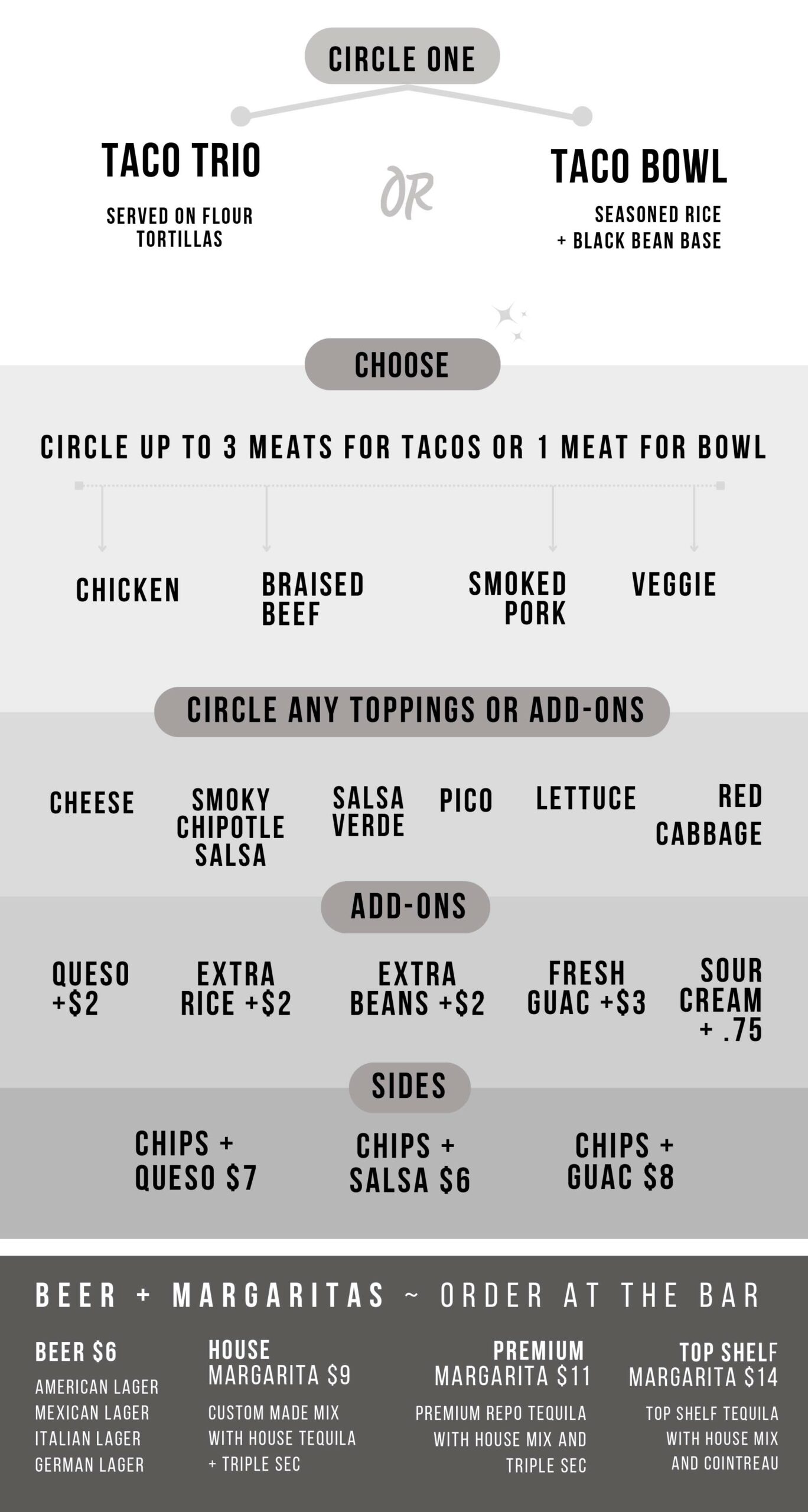 🌮 Taco Bar Menu - Peaceful Side Social